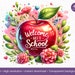 Back to School Floral Apple Clipart, School Year Start, School Return ...