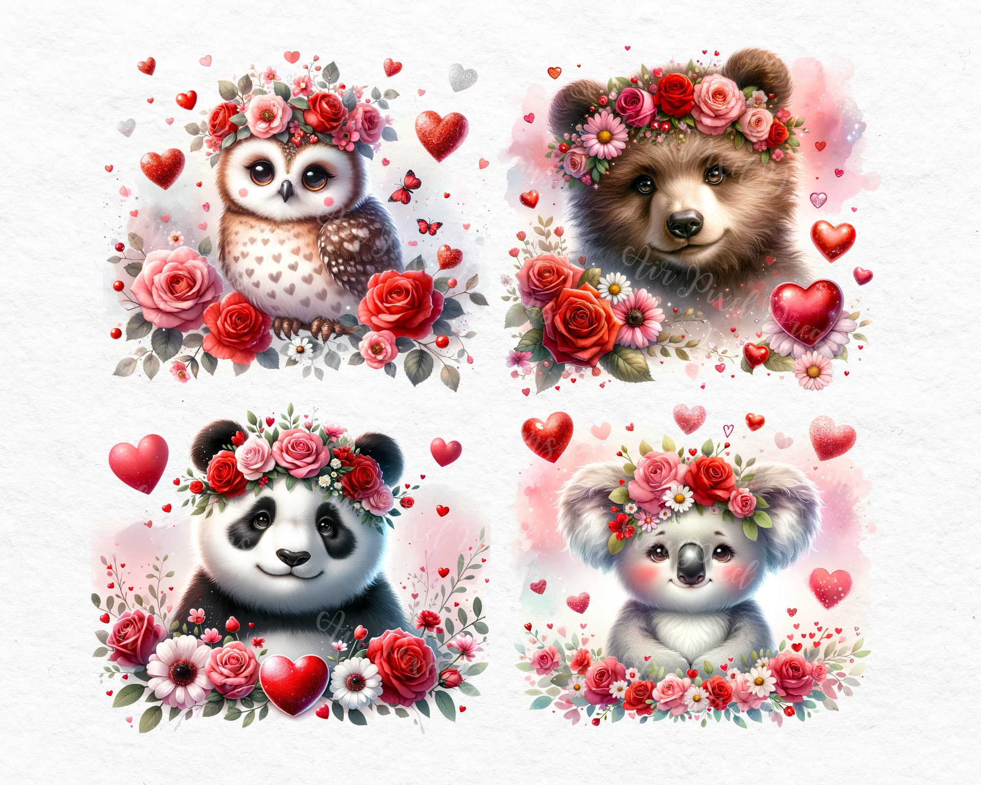 Watercolor Cute Animals Clipart Collection, 16 PNG, Romantic Style ...