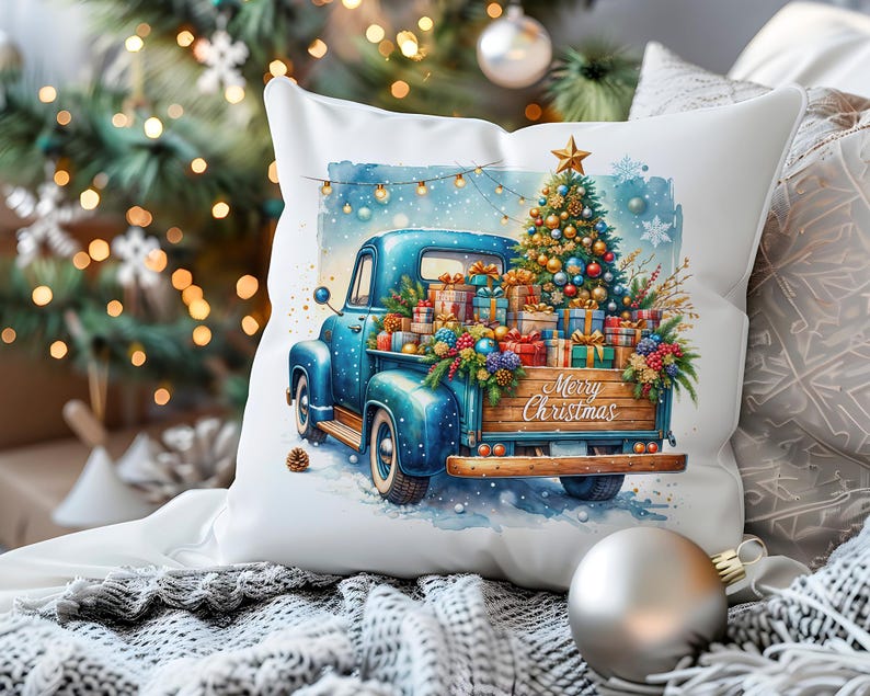 Vintage Christmas Trucks Clipart Bundle Watercolor Farm Trucks With ...