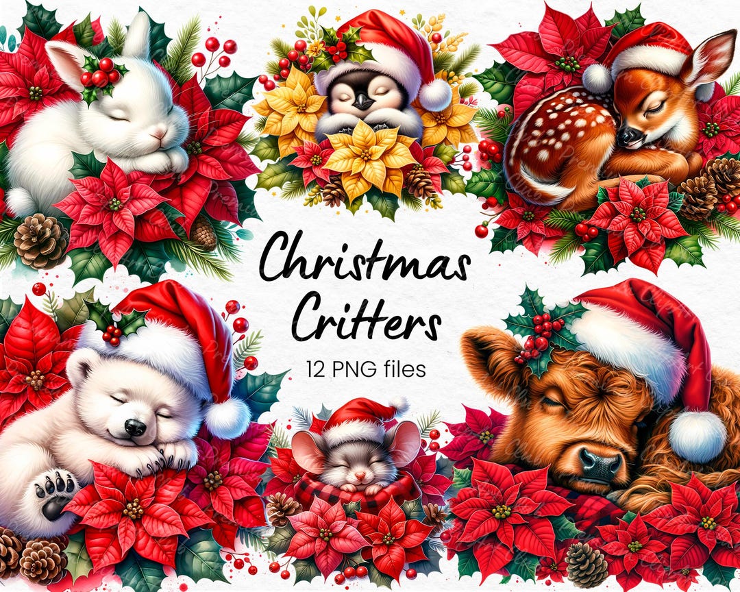 Christmas Critters Clipart Bundle – Cute Holiday Animals With ...