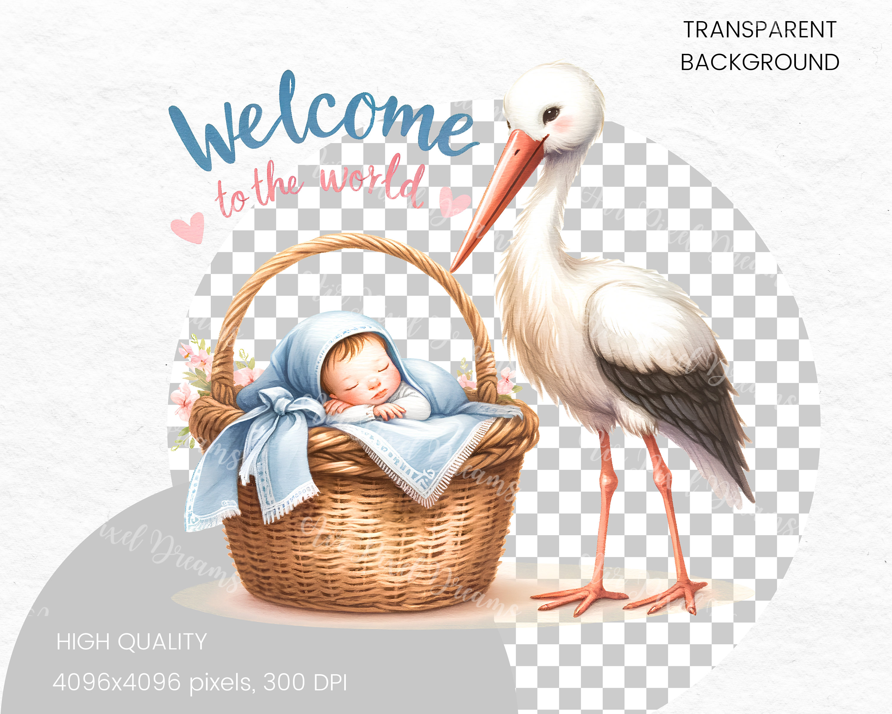 Watercolor Stork Clipart Bundle, Welcome World Baby Sign, Newborn ...