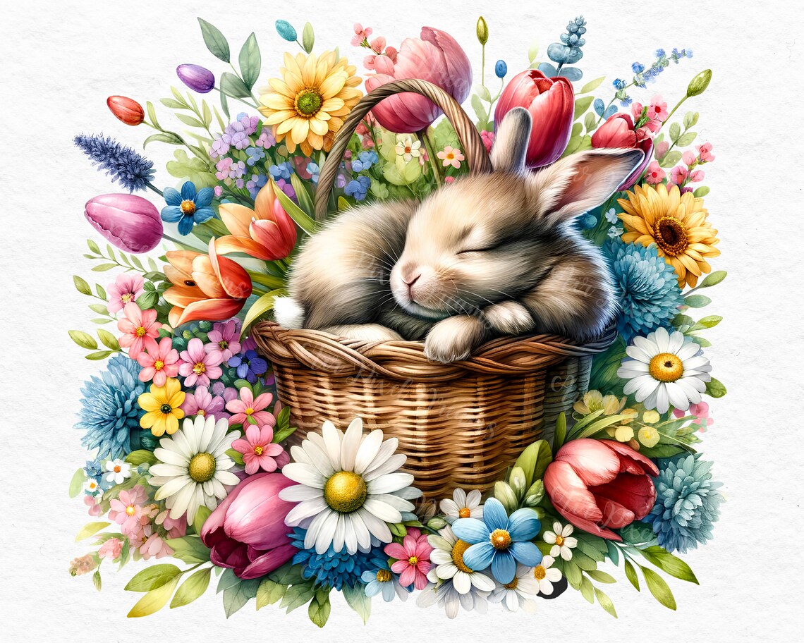 Spring Bunny in a Basket Clipart Bundle, 16 Png, Seasonal Clipart ...