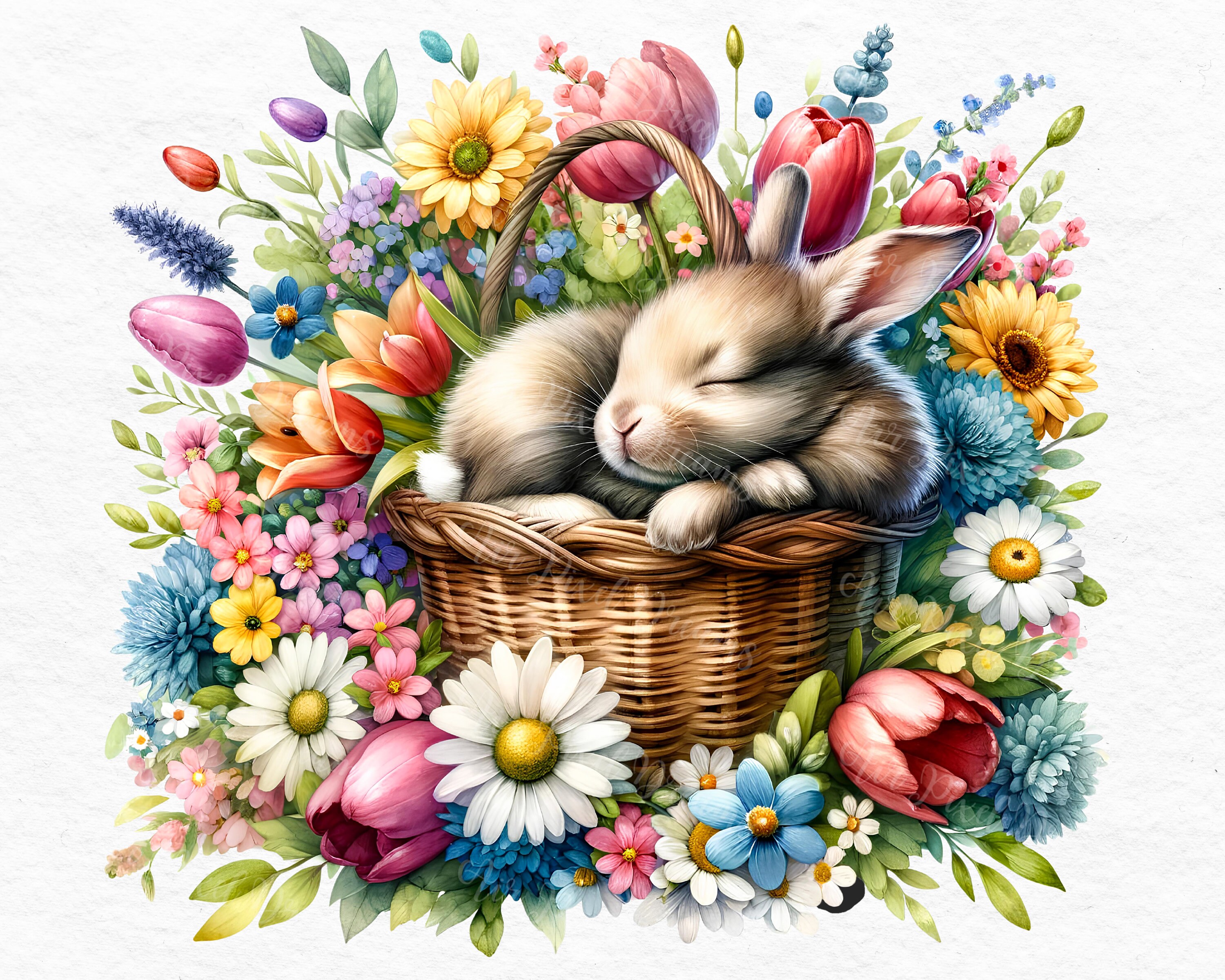 Spring Bunny in a Basket Clipart Bundle, 16 Png, Seasonal Clipart ...