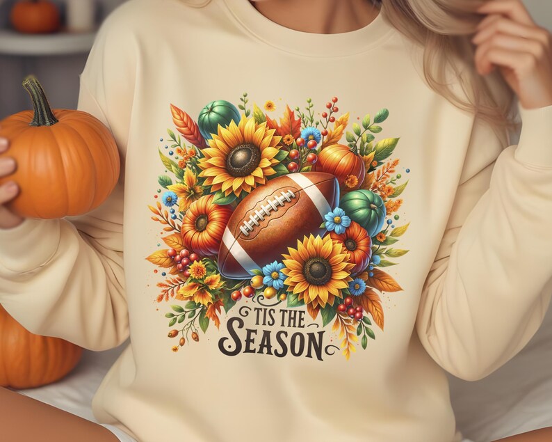 Fall Football Season Clipart With Sunflowers, Pumpkins, and Autumn ...