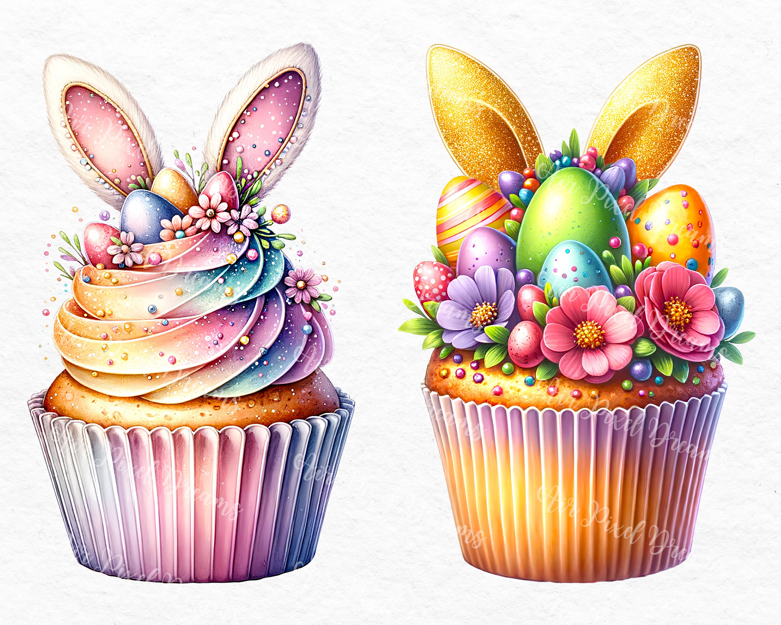 Easter Bunny Cupcake Clipart Collection, 17 Png, Easter Cupcakes Png ...