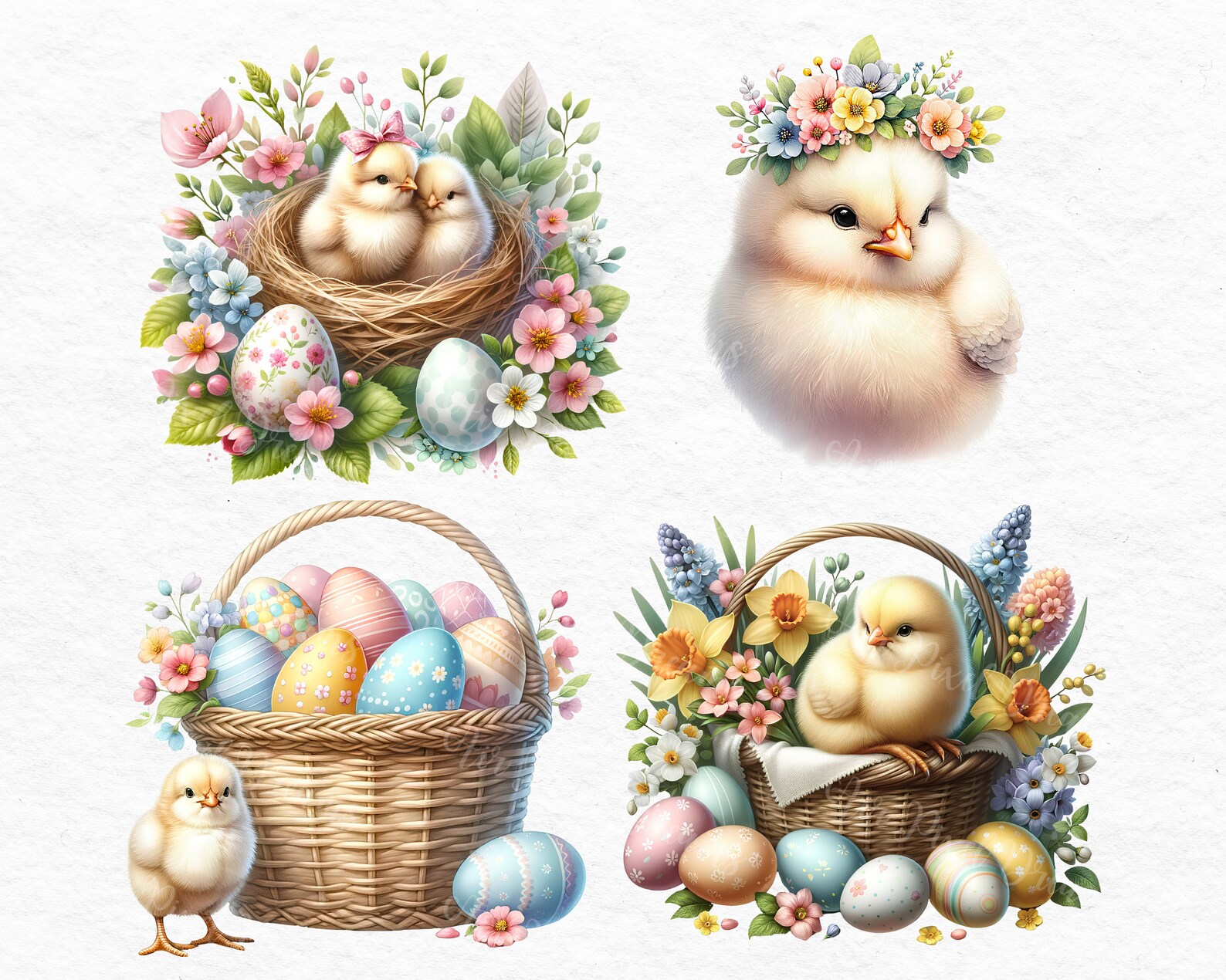 Easter Cute Chicks Clipart Bundle, 15 Png, Cute Chicken Clipart, Cute ...
