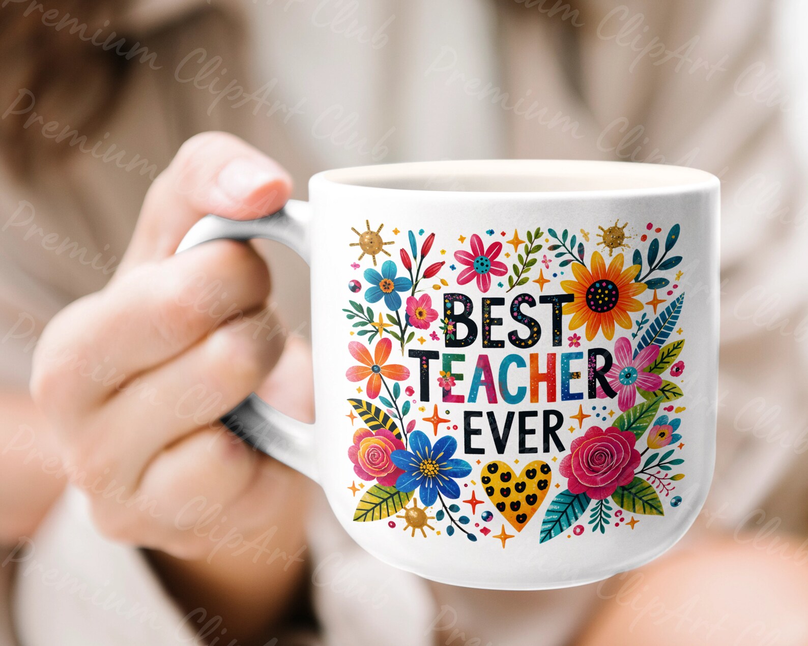 Best Teacher Ever Colorful Floral Clipart Teacher Graphics Teacher ...