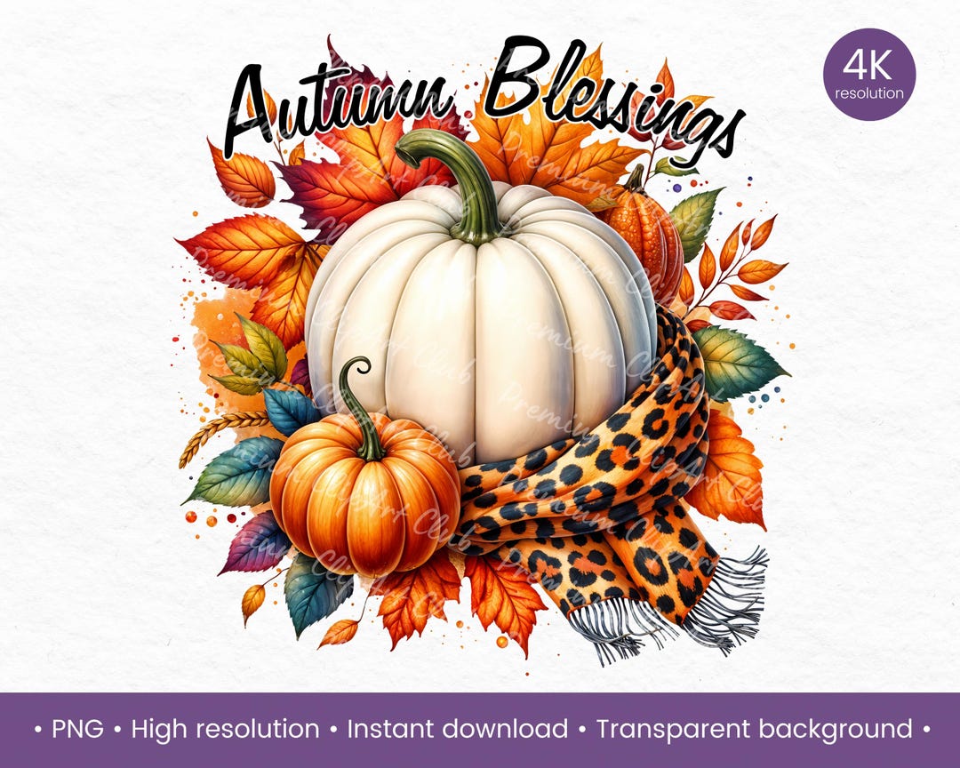 Autumn Blessings Clipart, Fall Pumpkins PNG, Cozy Fall Art, Autumn ...