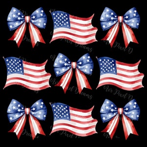 Coquette American Flag PNG, USA Flag Bows, Coquette Patriotic Bows ...