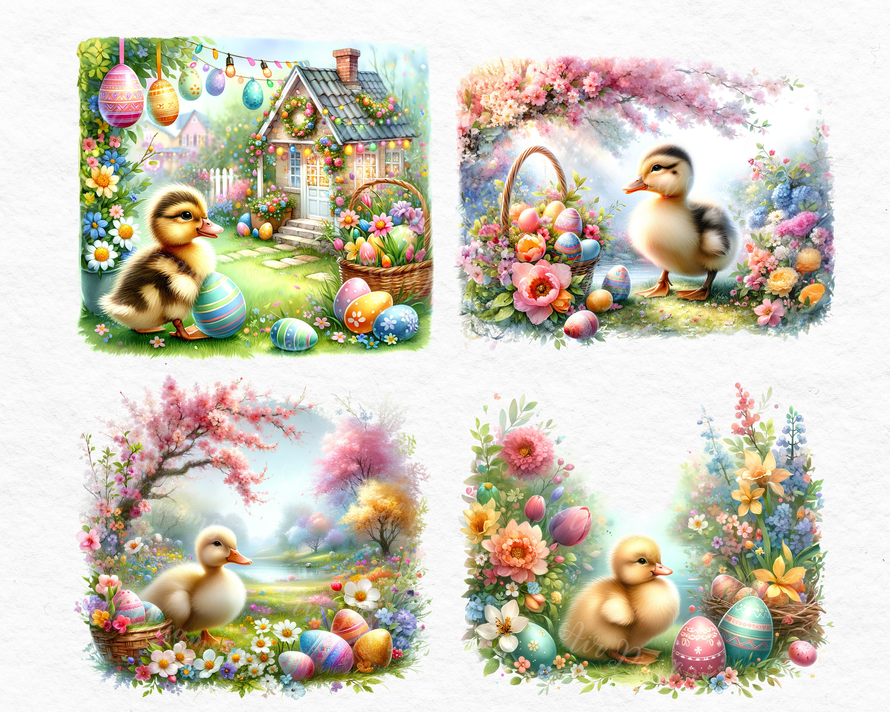 Springtime Duckling Delight: Easter Clipart Collection, 14 PNG ...