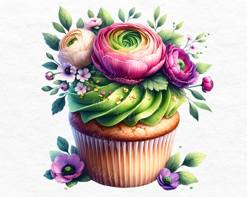 Floral Delight Cupcake Collection, Sweet Food Clipart, Watercolor ...