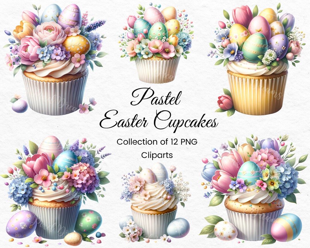 Pastel Easter Cupcakes Clipart Set, 12 Png, Easter Cupcakes Png ...