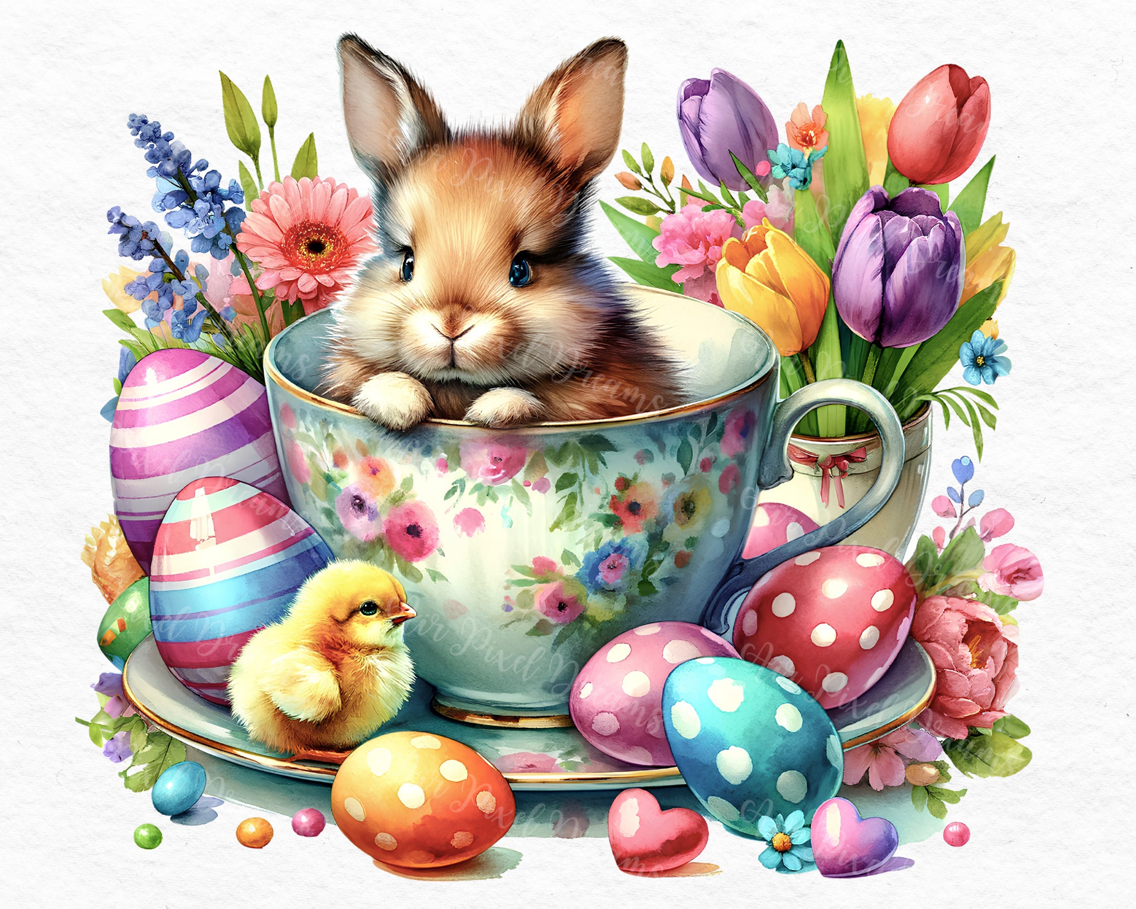 Easter Cute Bunny Clipart Bundle,11 PNG, Easter PNG, Easter Graphics ...