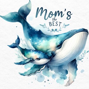 Watercolor Whale Clipart Collection for Mother's Day, Whale Nursery ...