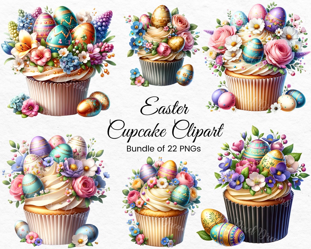 Easter Cupcake Clipart Bundle, 12 Png, Easter Cupcakes Png, Dessert ...
