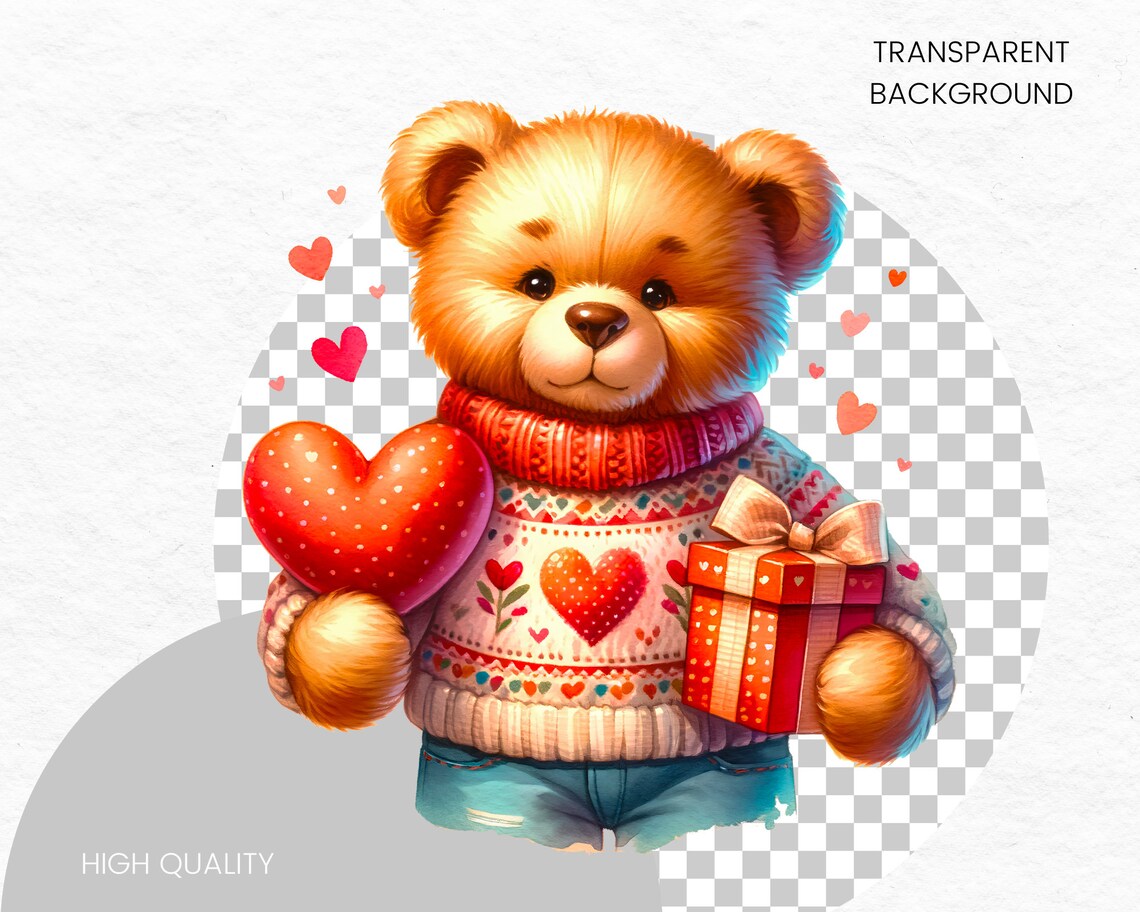 Watercolor Teddy Bear Clipart 15 PNG Valentines Day Clipart, Valentines ...