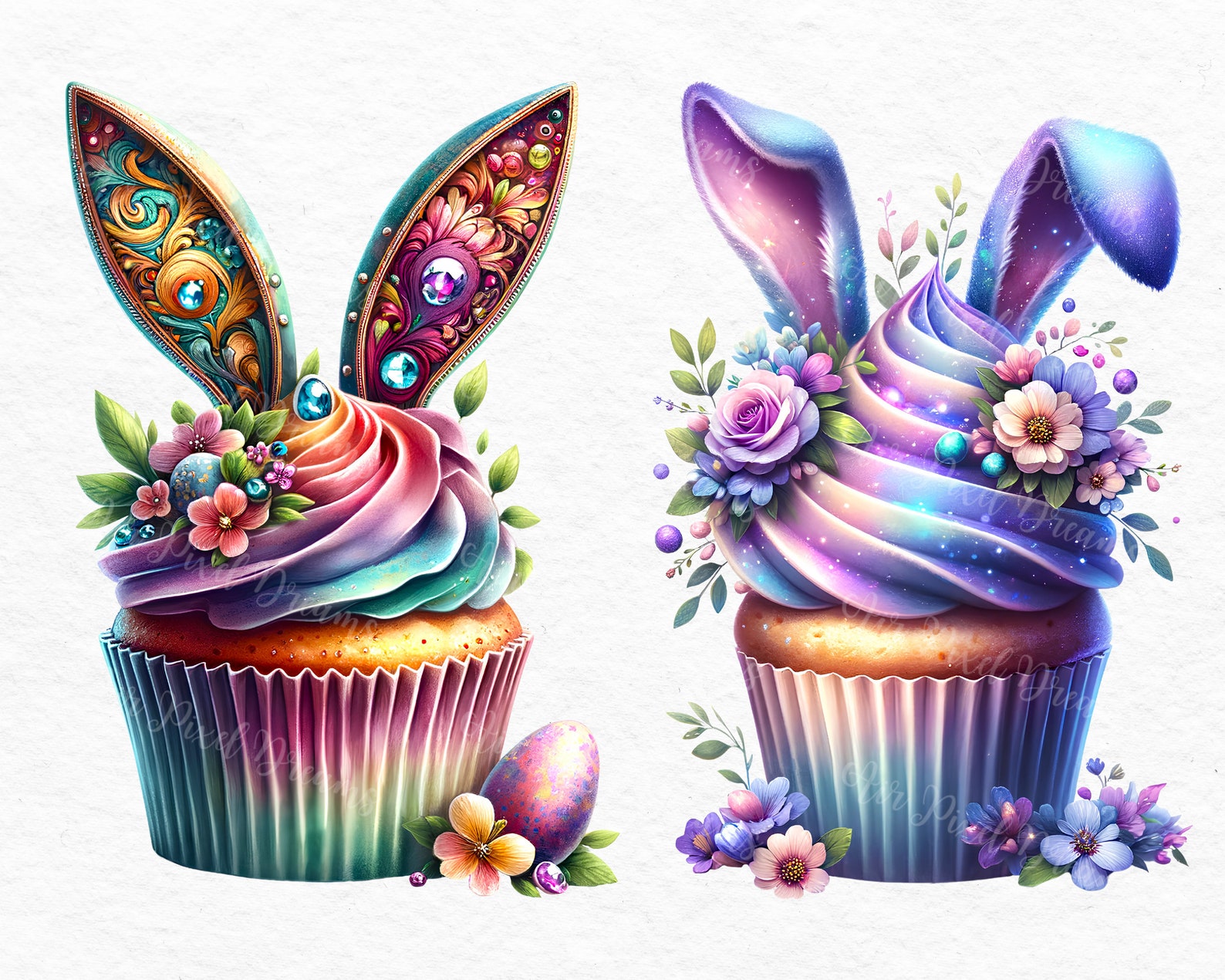 Easter Bunny Cupcake Clipart Collection, 17 Png, Easter Cupcakes Png ...