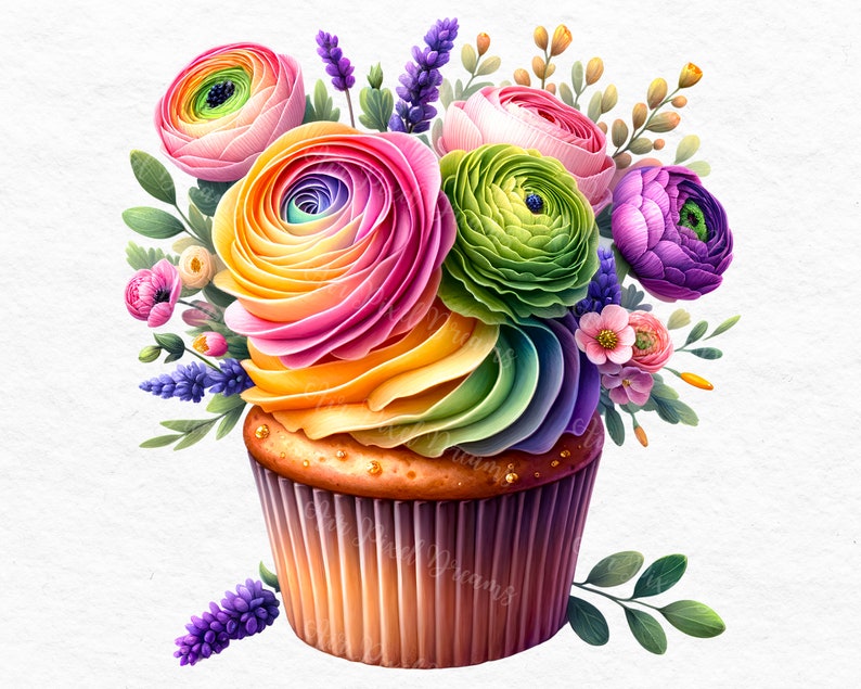Floral Delight Cupcake Collection, Sweet Food Clipart, Watercolor ...
