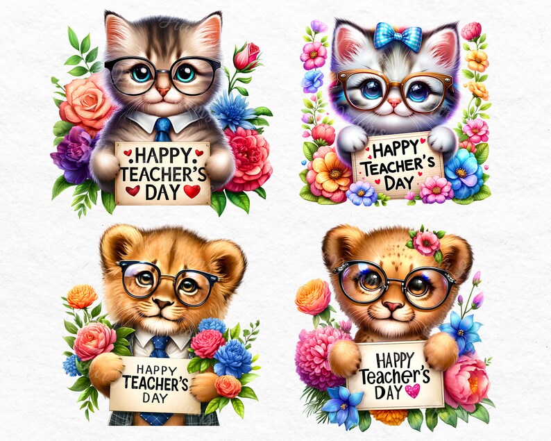 Teacher's Day Clipart Set, Classroom Cute Animals, Teacher Digital ...
