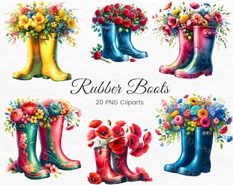 Rain Boots With Tulips Clipart, Rubber Boots Images, 10 Watercolor Clip ...