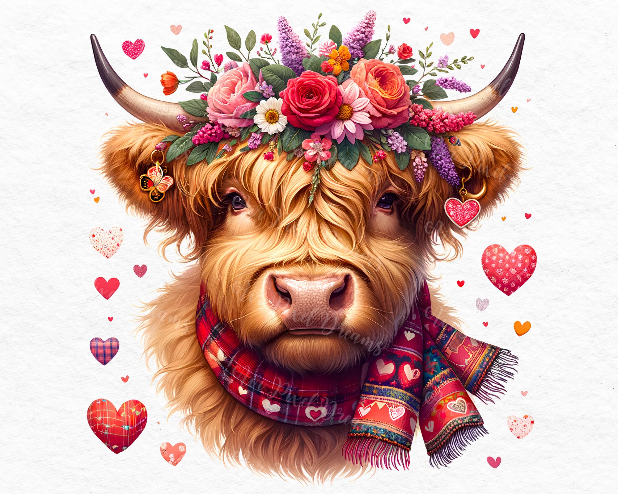 Love Highland Cow Clipart Collection, 16 PNG Files, Romantic Style ...