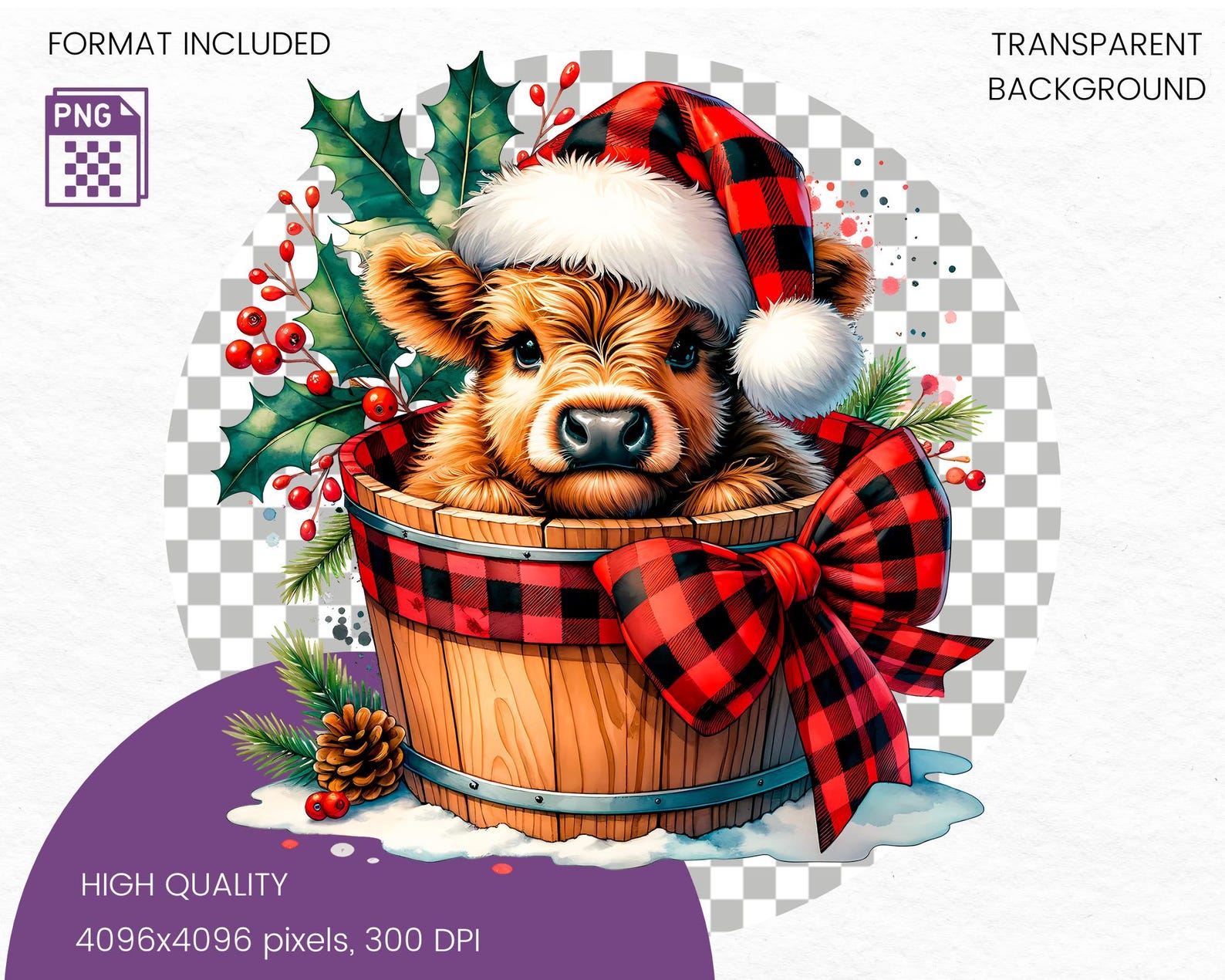 Highland Christmas Clipart Bundle Adorable Highland Cows With Festive ...
