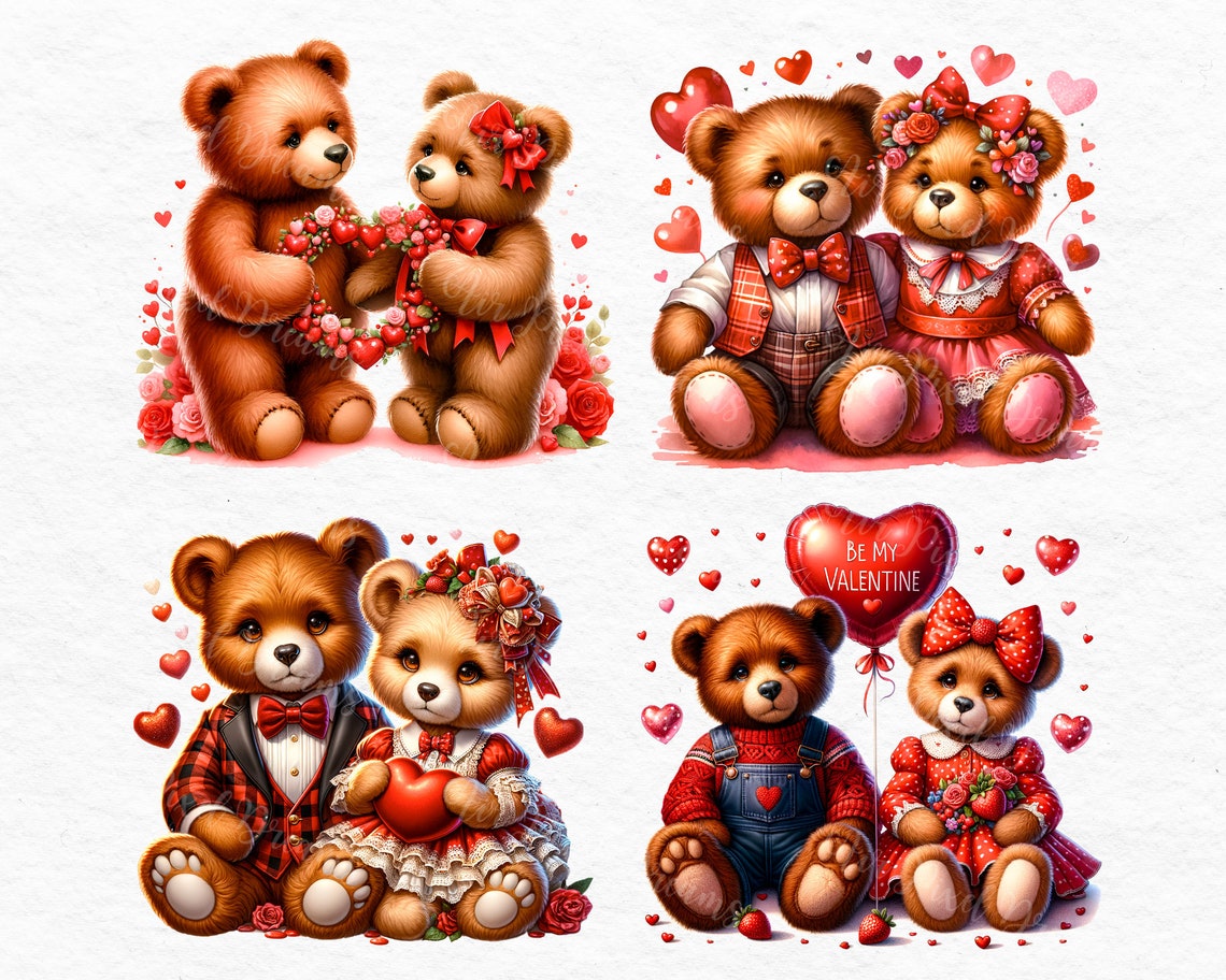 Watercolor Teddy Bears Couple Clipart 11 PNG Valentines Day Clipart ...