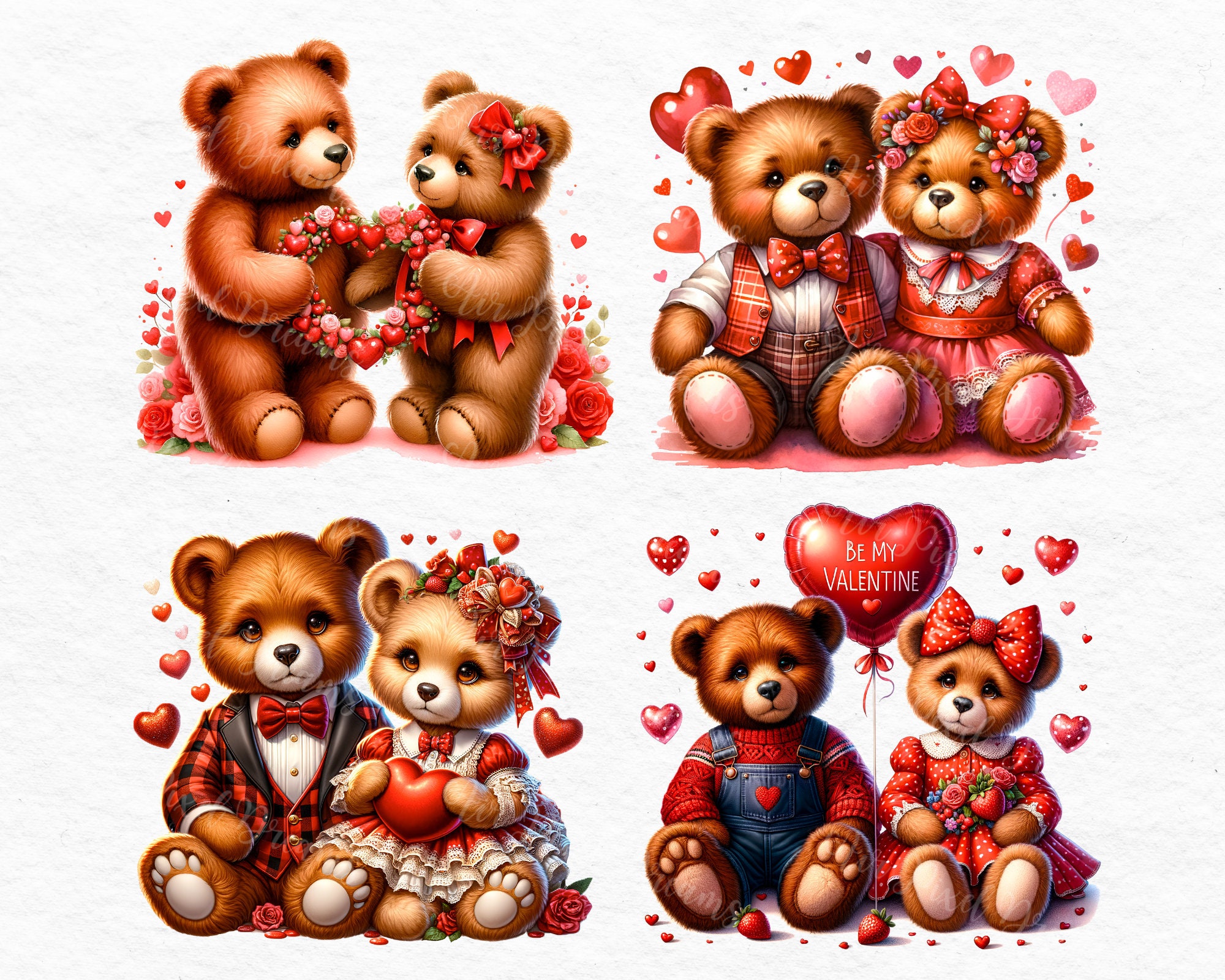 Watercolor Teddy Bears Couple Clipart 11 PNG Valentines Day Clipart ...