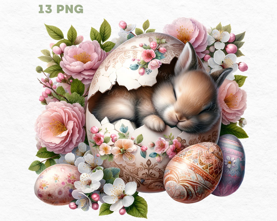 Easter Sleeping Bunny Clipart Bundle, 13 Png, Cute Easter Png Designs ...