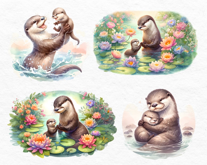 Cute Otter Clipart Collection, Nursery Otter, Otter Baby Shower, Water ...