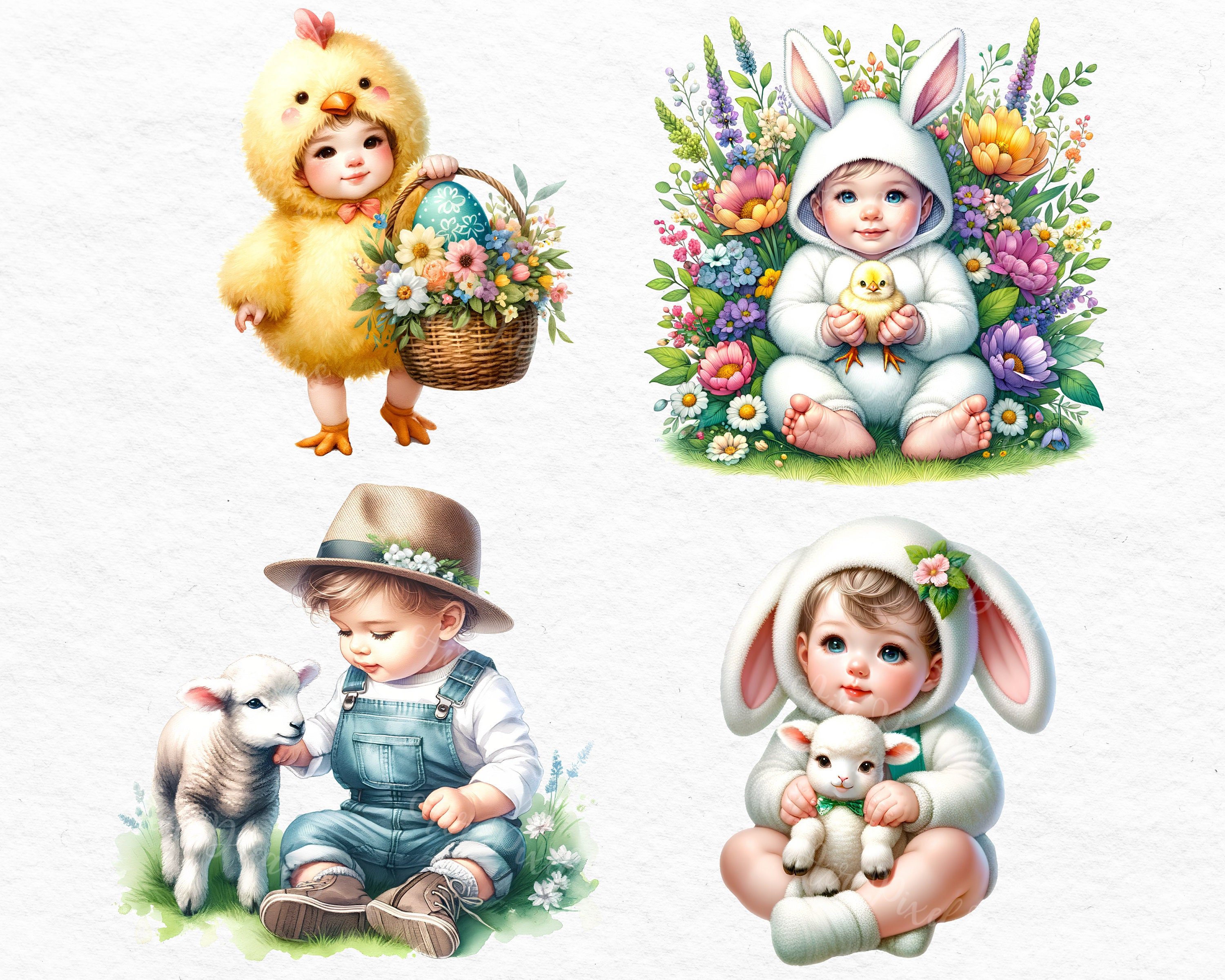 Easter Kids Cliparts, 20 Png, Toddler Easter Clipart, Cute Baby Easter ...