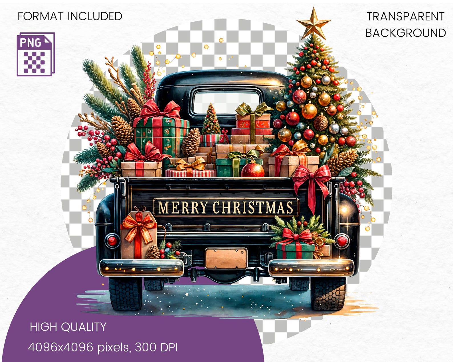 Vintage Christmas Trucks Clipart Bundle Watercolor Farm Trucks With ...