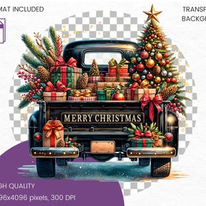 Vintage Christmas Trucks Clipart Bundle Watercolor Farm Trucks With ...