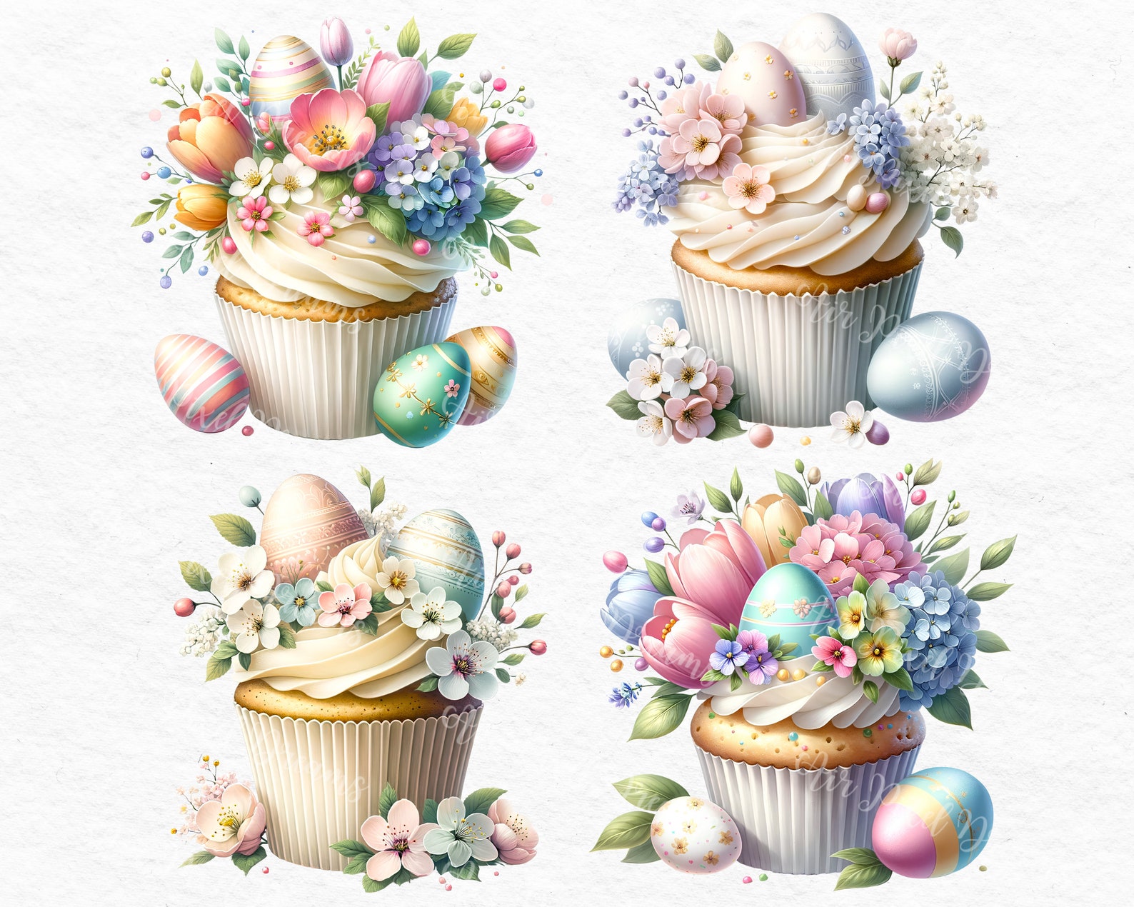 Pastel Easter Cupcakes Clipart Set, 12 Png, Easter Cupcakes Png ...