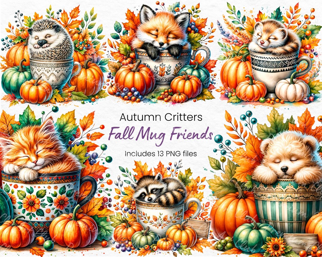 Autumn Critters Fall Mug Friends Bundle | Woodland Animals in Mugs Fall ...