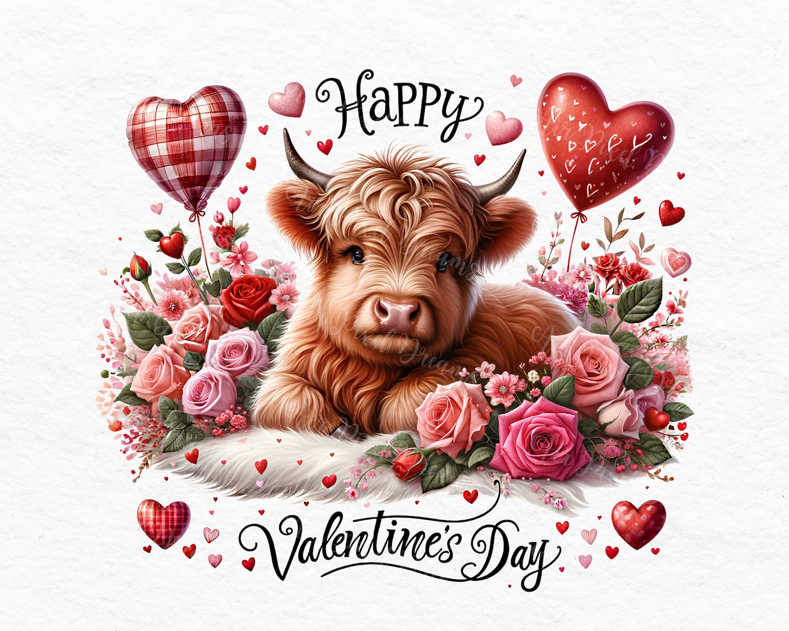 Watercolor Valentines Highland Cows Clipart, Scottish Highland Cow ...