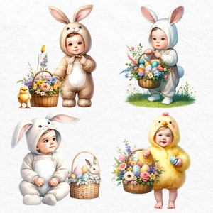Easter Kids Cliparts, 20 Png, Toddler Easter Clipart, Cute Baby Easter ...