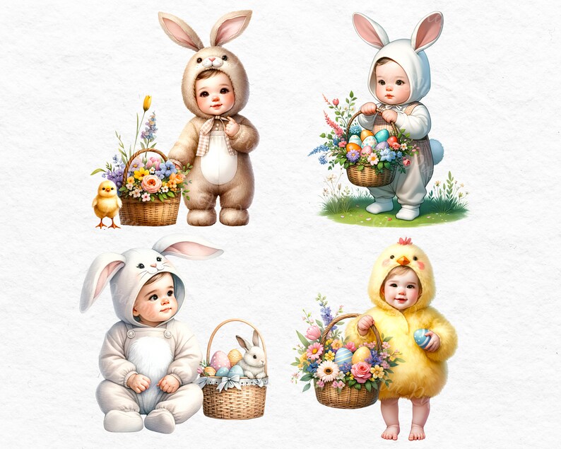 Easter Kids Cliparts, 20 Png, Toddler Easter Clipart, Cute Baby Easter ...