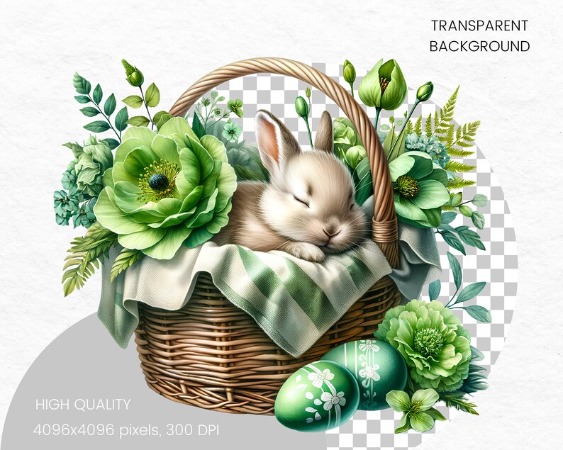 Easter Bunny in a Basket Clipart Bundle, 12 Png, Easter Clipart Bunnies ...