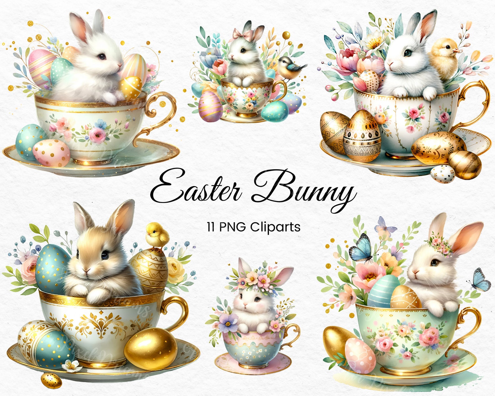 Easter Bunny Clipart Bundle,11 PNG, Easter Clipart, Easter Graphics ...