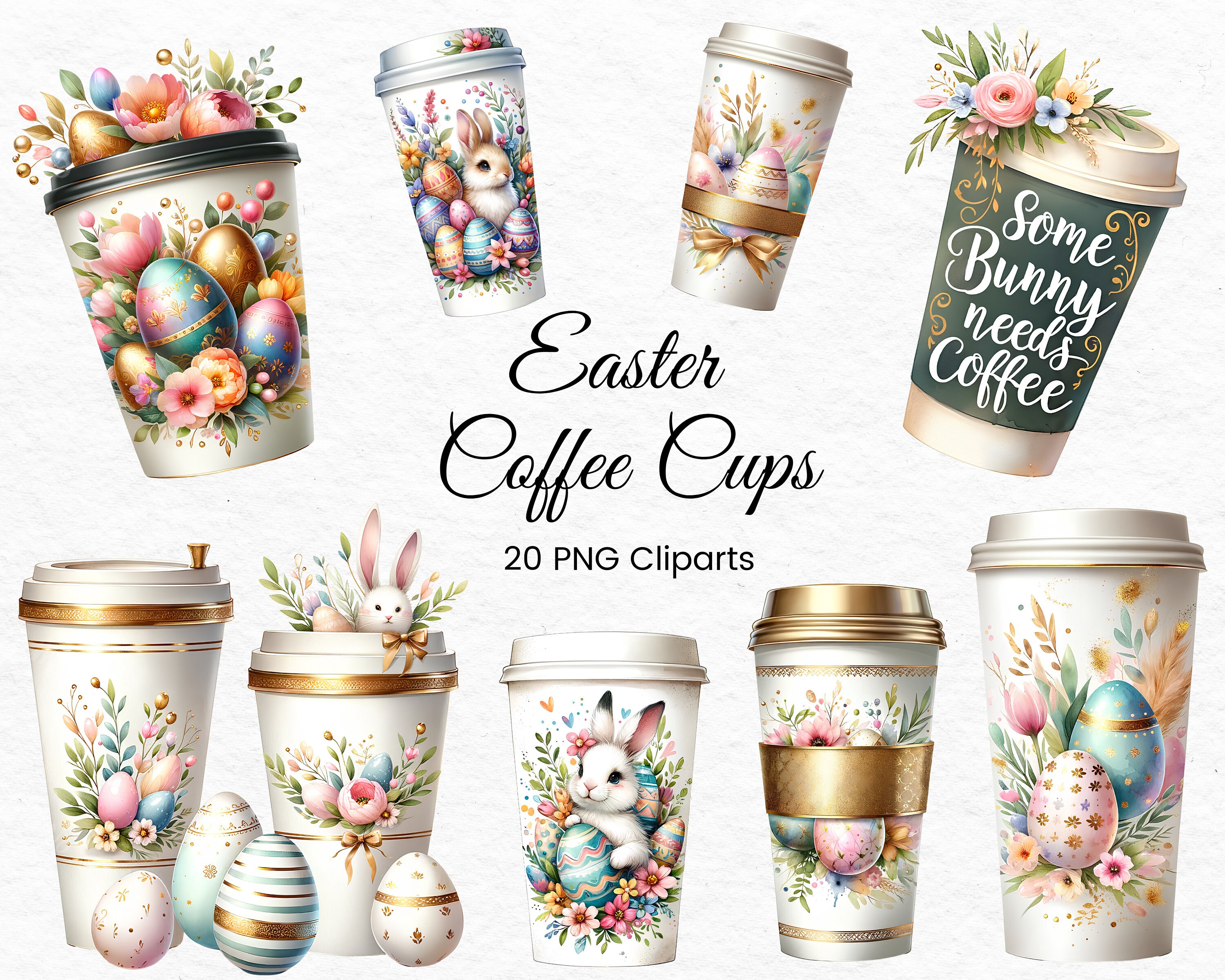 Easter Coffee Cups Clipart Collection, 20 Png Files, Coffee Cups Png ...