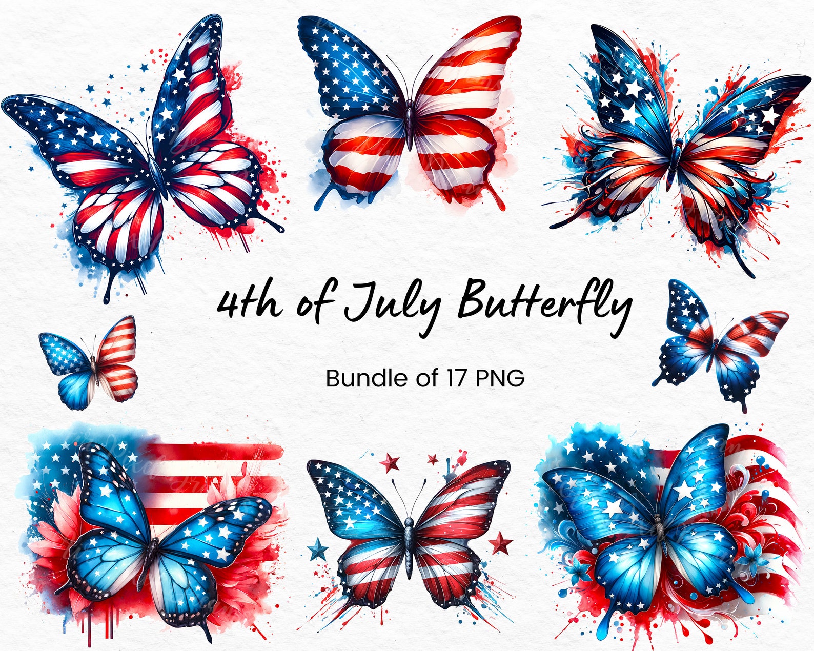 4th of July Butterfly Clipart, Americanflag Printable, Usaflag Digital ...