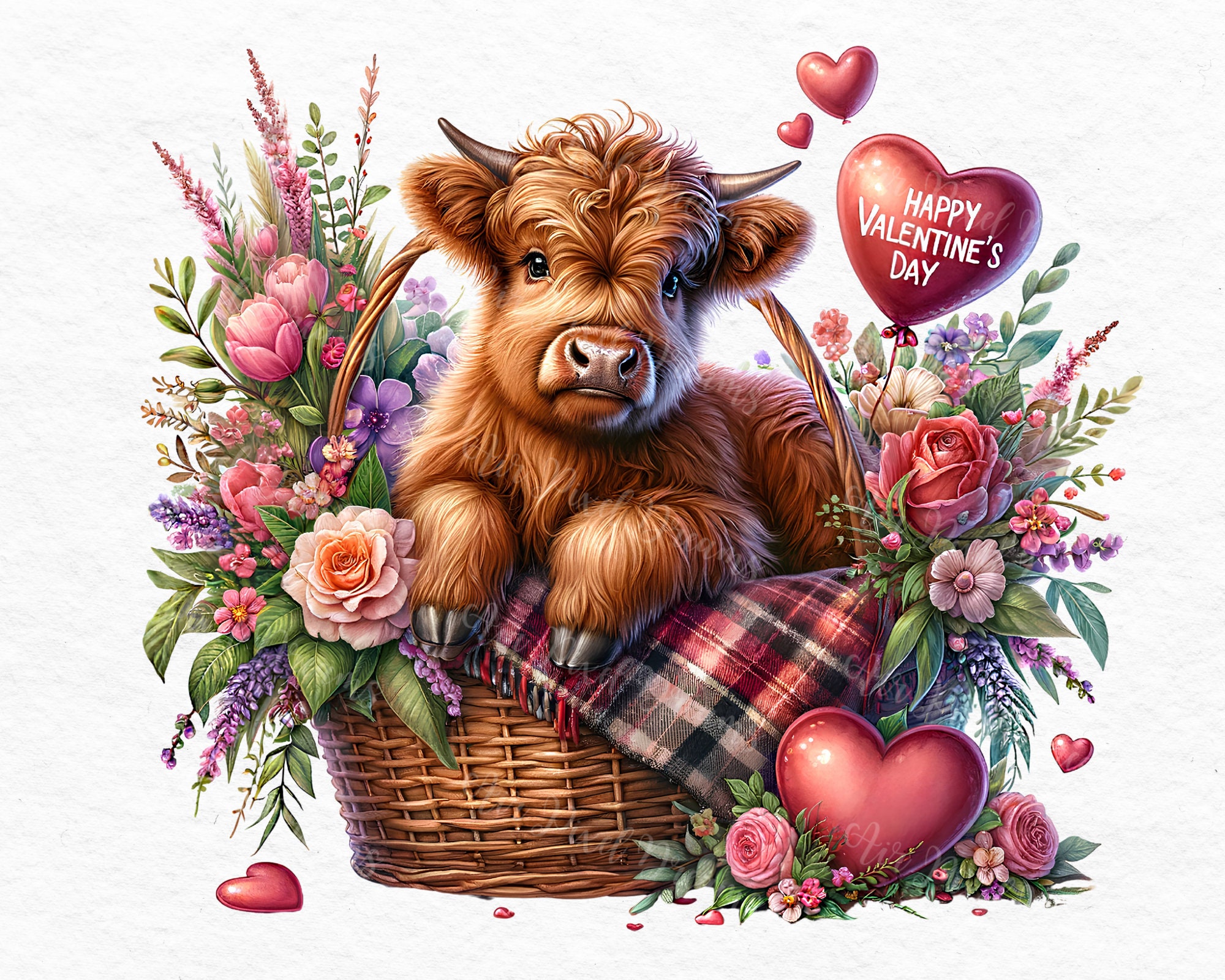 Valentine's Highland Cow Clipart, Whimsical Highland Valentine Cow Love ...