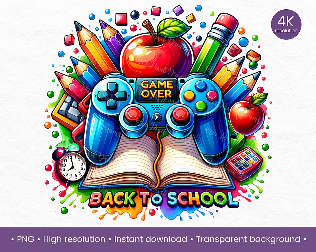 Back to School Gaming Watercolor Clipart, School Year Start, School ...