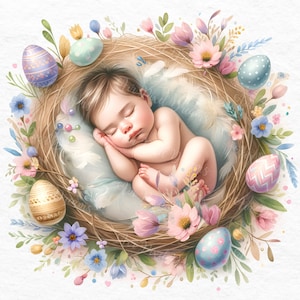 Easter Baby Clipart Png Bundle, Cute Babies Clipart Png, Watercolor ...