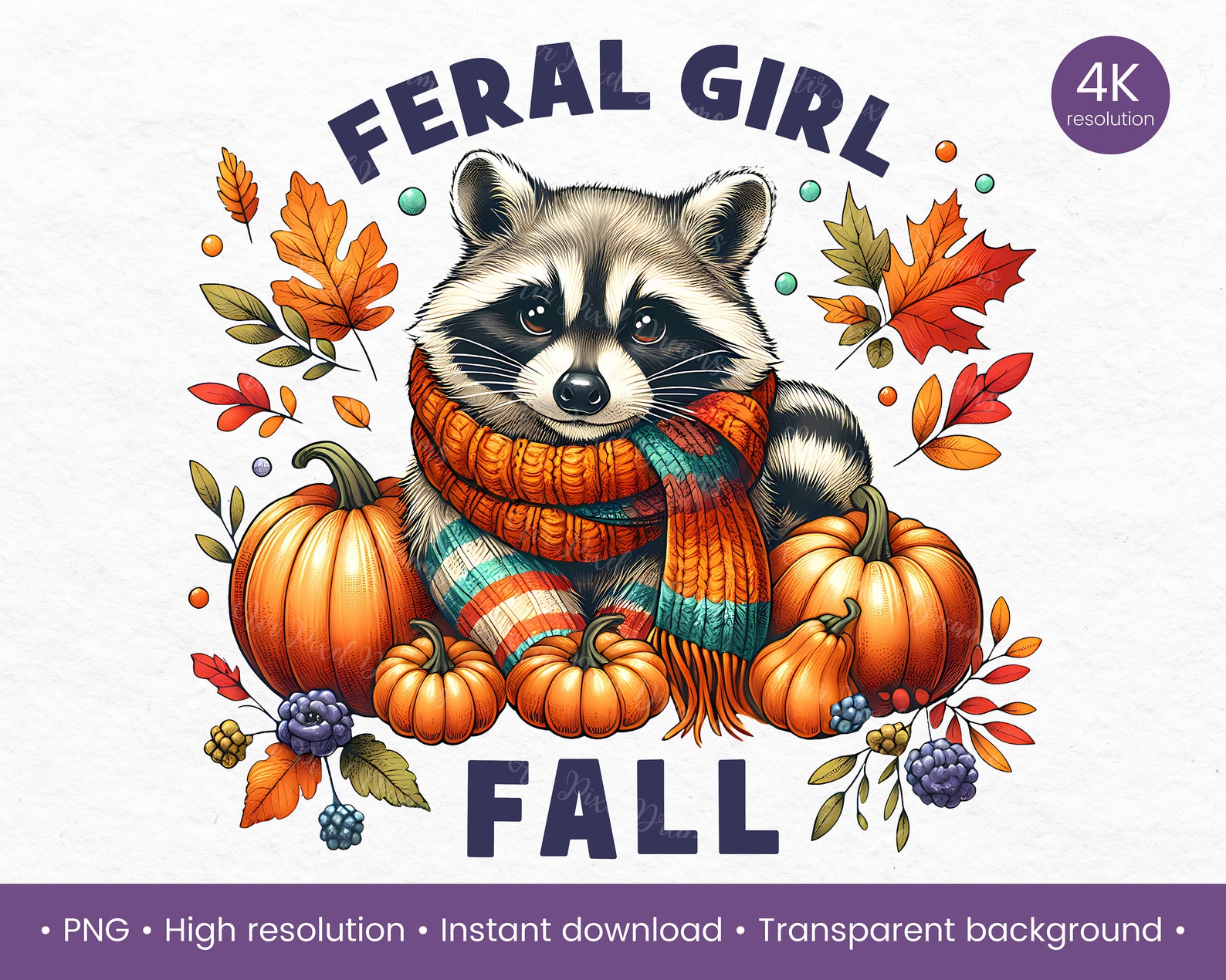 Feral Girl Fall - Funny Raccoon With Pumpkins and Autumn Leaves PNG ...