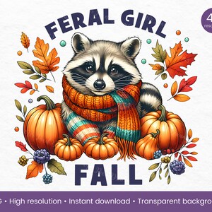 Feral Girl Fall - Funny Raccoon With Pumpkins and Autumn Leaves PNG ...