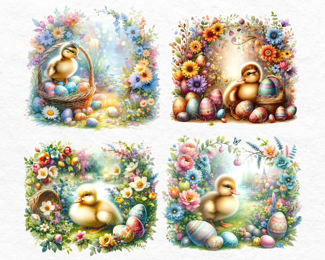 Springtime Duckling Delight: Easter Clipart Collection, 14 PNG ...