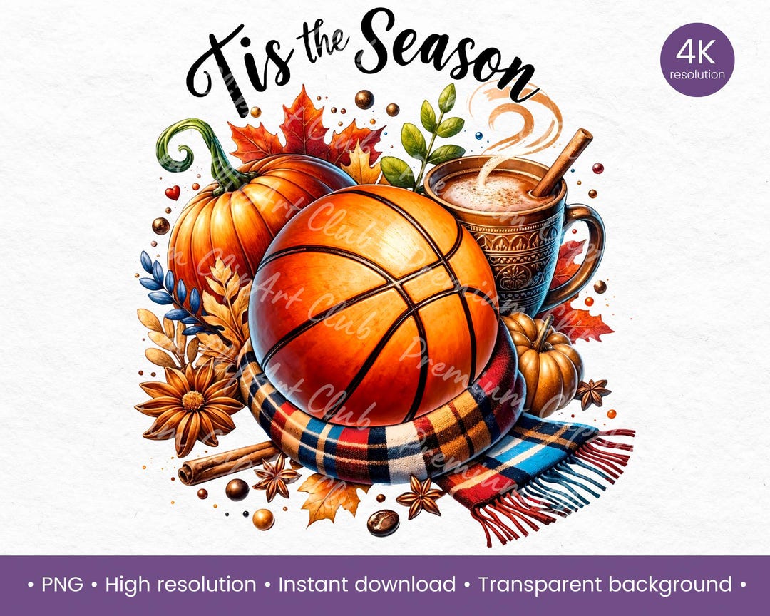 Tis the Season Fall Sports Clipart Cozy Autumn Basketball With Pumpkin ...
