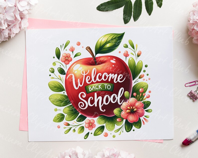 Welcome Back to School Apple Clipart, School Year Start, School Return ...